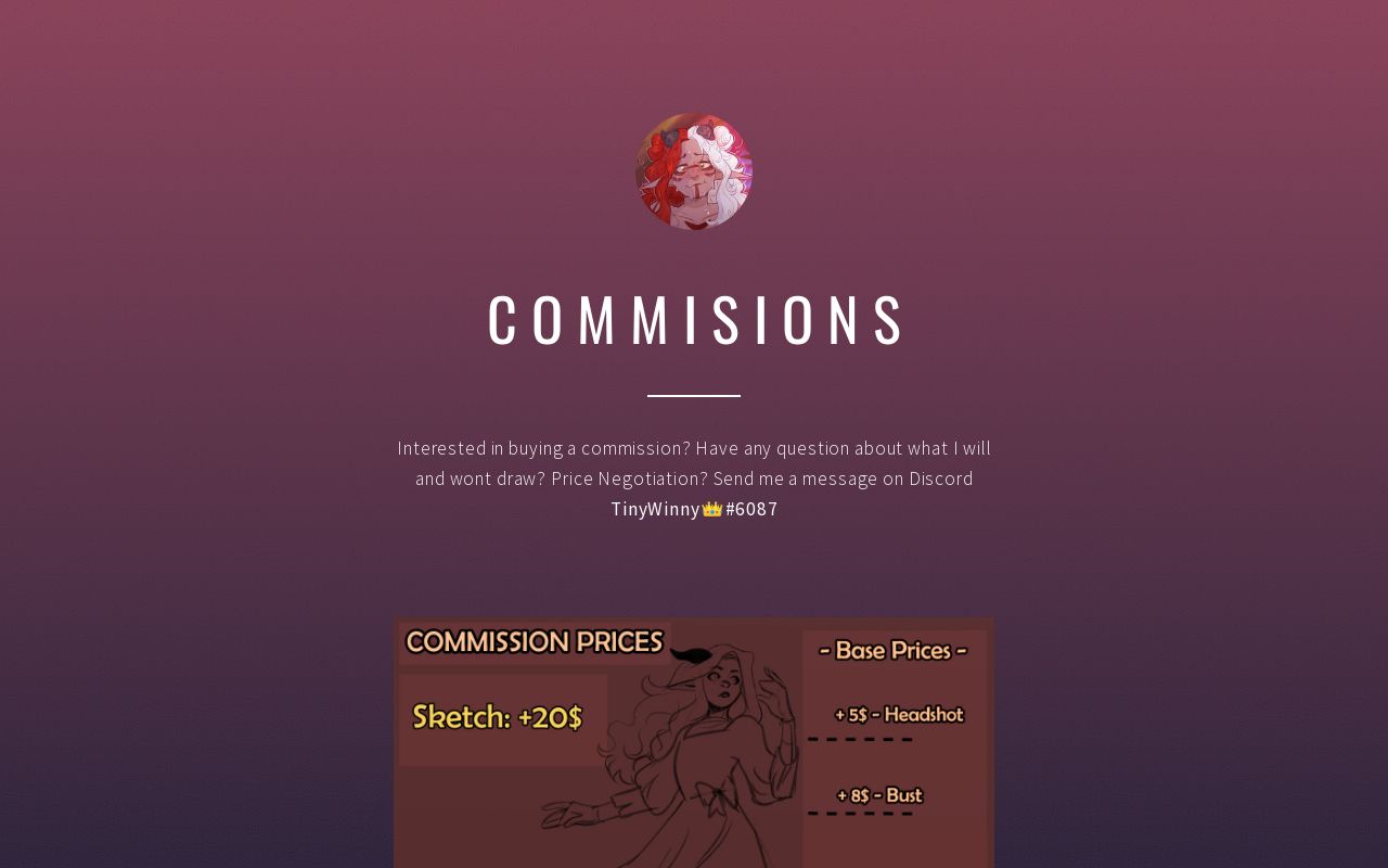 Tiny´s Commission Prices